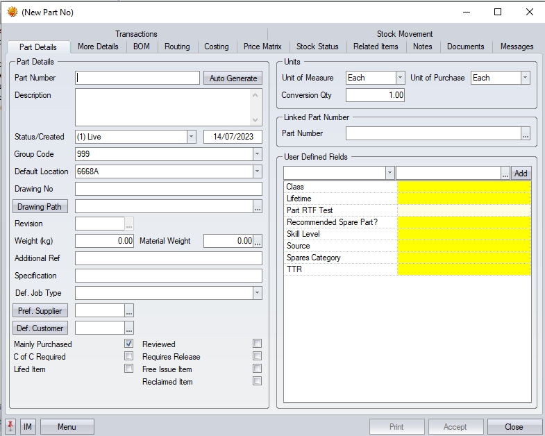 Inventory > Part List